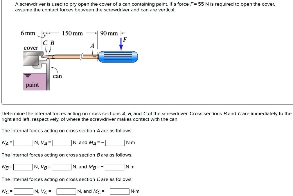 SOLVED: A screwdriver is used to pry open the cover of a can containing ...