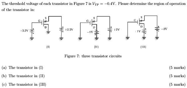The threshold voltage of each transistor in Figure 7 is VTp=-0.4V.Please determine the region of ...