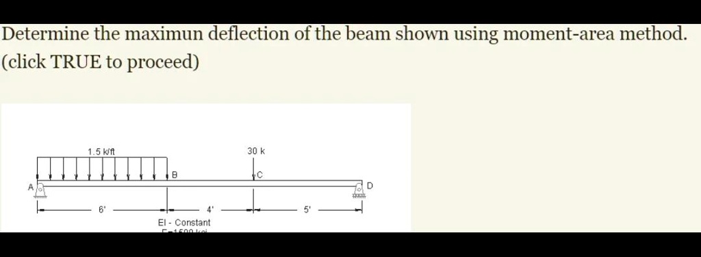 SOLVED: Determine the maximun deflection of the beam shown using moment-area method. (click TRUE ...