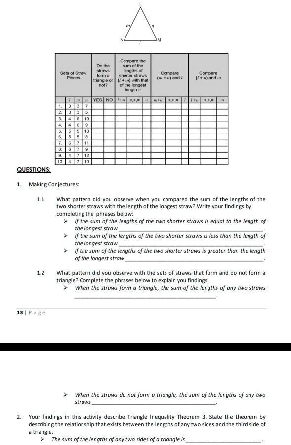 [GET ANSWER] QUESTIONS: m Sets of Straw Pieces 1m 1. 3 3 7 2. 3 3 5 3 ...
