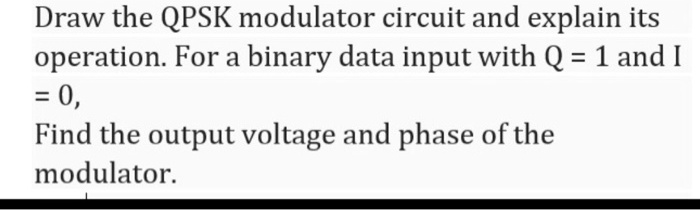 Solved Draw The Qpsk Modulator Circuit And Explain Its Operation For A Binary Data Input With 6571