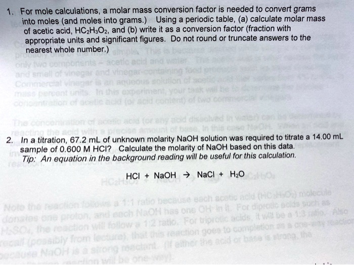 SOLVED: For mole calculations, a molar mass conversion factor is needed to convert grams into ...