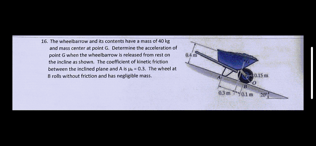16. The wheelbarrow and its contents have a mass of 40 kg and mass ...