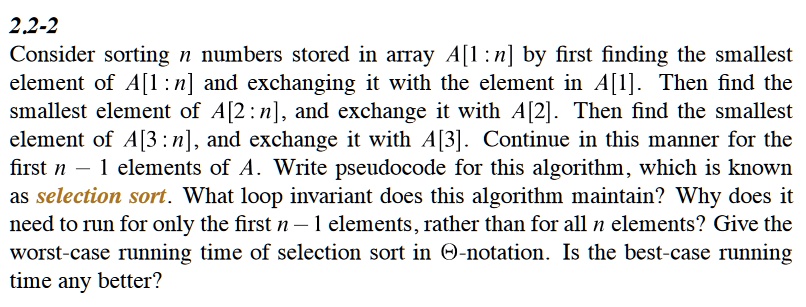 Solved 22 2 Consider Sorting N Numbers Stored In Array A 1 Nl By First Finding The Smallest 7212