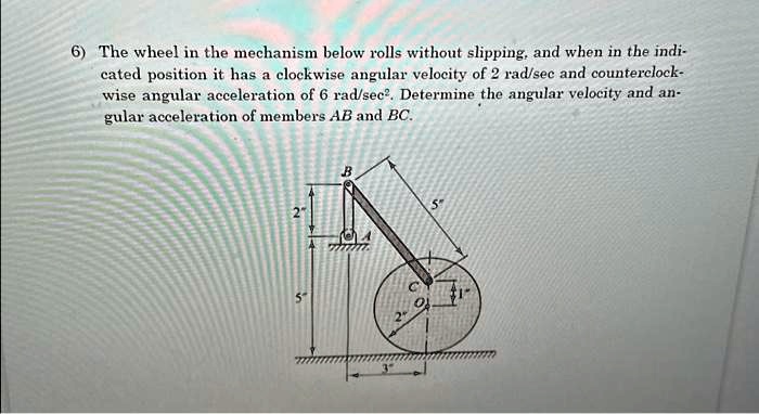 6) The wheel in the mechanism below rolls without slipping, and when in the indicated position ...