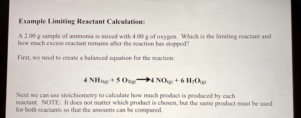 Example Limiting Reactant Calculation: A 2.00 g sample of ammonia is ...