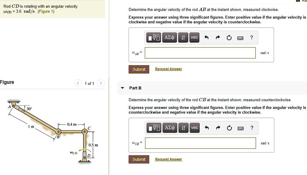 Solved Rod Cd Is Rotating With An Angular Velocity ωcd 36 Rads