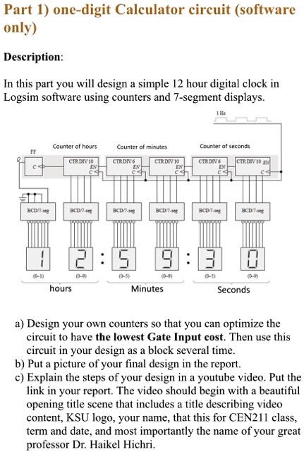 SOLVED: Part 1: One-Digit Calculator Circuit (Software Only ...