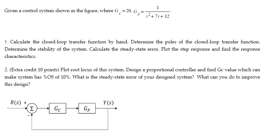Solved 1 Calculate The Closed Loop Transfer Function By Hand Determine The Poles Of The