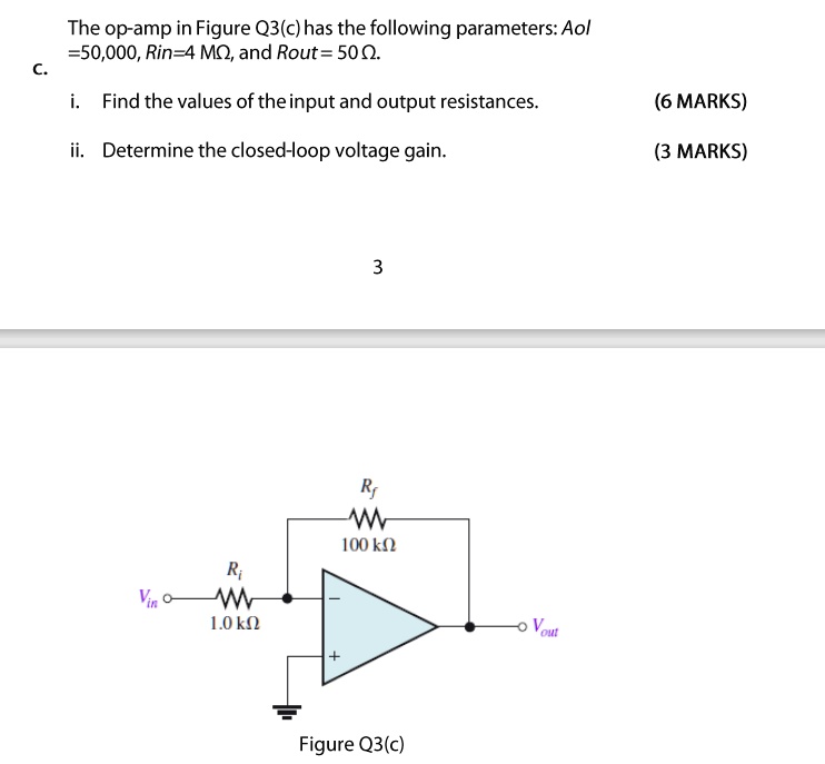 SOLVED: The op-amp in Figure Q3(c) has the following parameters: Aol = 50,000, Rin = 4 MÎ©, and ...