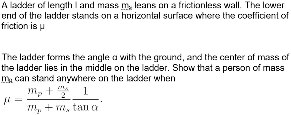 A ladder of length l and mass ms leans on a frictionless...