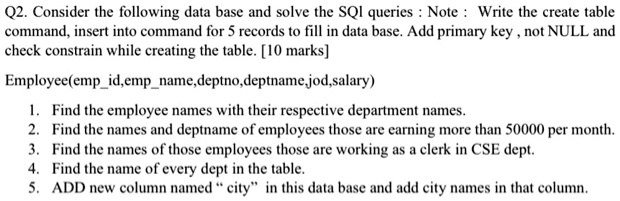 Solved Q2 Consider The Following Database And Solve The Sql Queries 0289