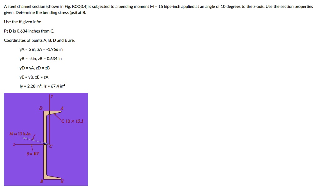 A steel channel section (shown in Fig. KCQ3.4) is subjected to a ...