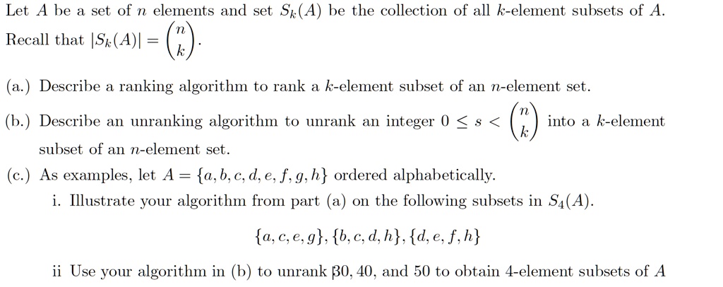 Solved Let A Be A Set Of N Elements And Let Ska Be The Collection Of All K Element Subsets Of 2098