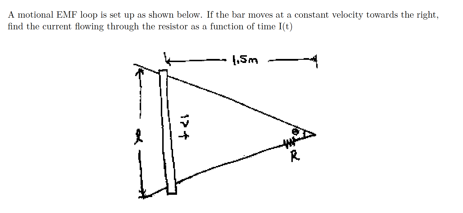 A motional EMF loop is set up as shown below. If the bar moves at a ...