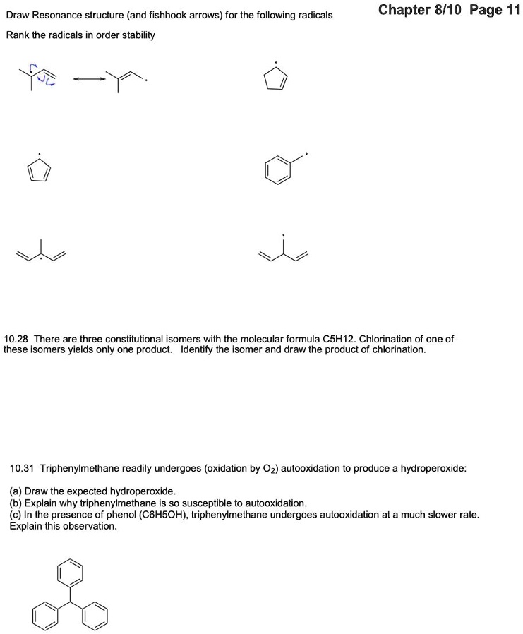 SOLVED: Draw Resonance structure (and fishhook arrows) for the following radicals Rank the ...