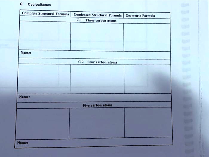 Text: Cycloalkanes Complete Structural Formula Condensed Structural ...