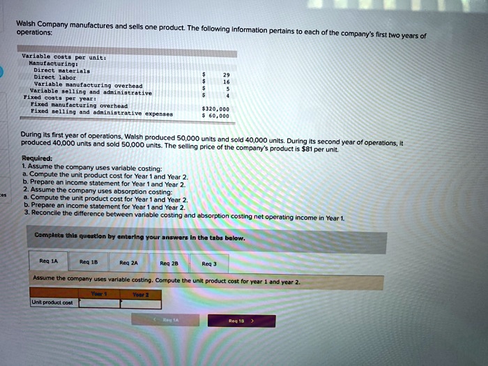 operations variable costs per unit manufacturing direct materials ...