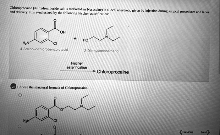 chloroprocaine its hydrochloride salt is markcted nesacaine ...
