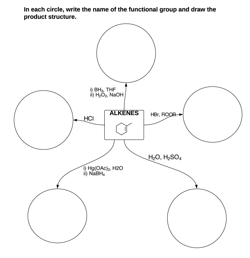 SOLVED: In each circle; write the name of the functional group and draw ...