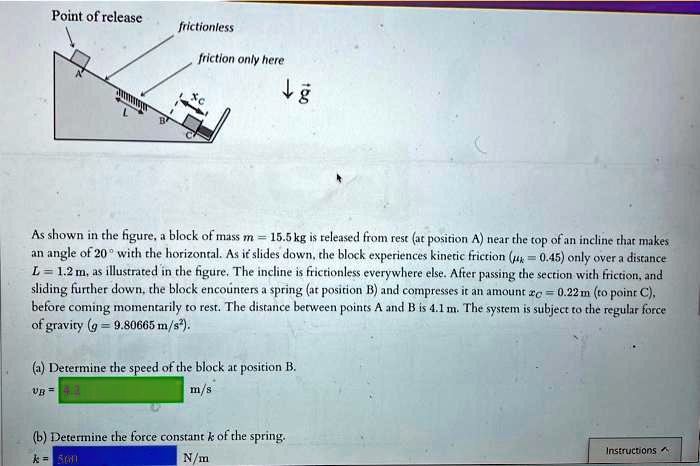 SOLVED: Texts: Point of release frictionless friction only here As shown in the figure, a block ...