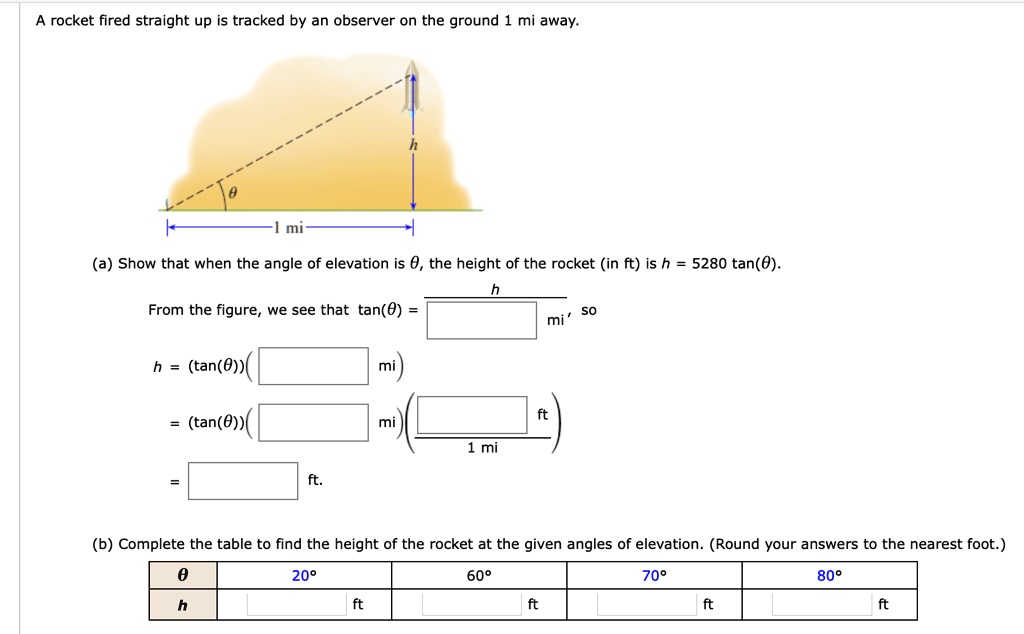 SOLVED: A rocket fired straight up is tracked by an observer on the ...