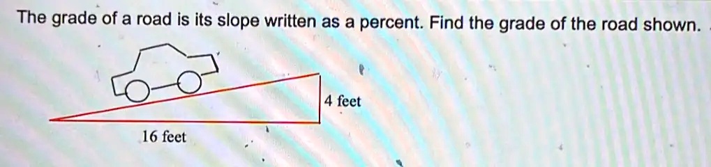 The grade of a road is its slope written as a percent. Find the grade ...