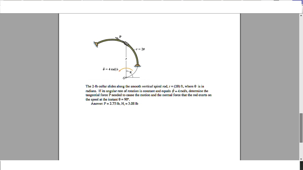 SOLVED: The 2-lb collar slides along the smooth vertical spiral rod, r ...