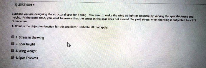 SOLVED: Suppose you are designing the structural spar for a wing. You ...
