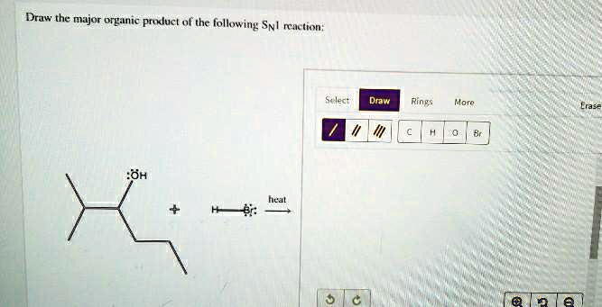 SOLVED: Draw the major organic product of the following SN1 reaction: 54 lec- Draw flc4[ Rine, pote