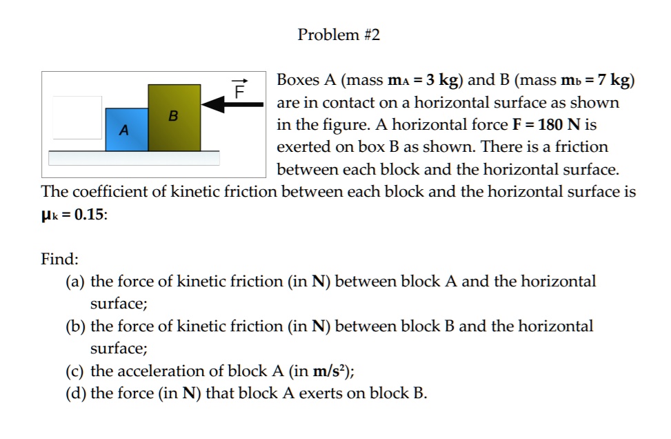 SOLVED: Problem #2 Boxes A (mass mA = 3 kg) and B (mass mb = 7 kg) are in contact on a ...