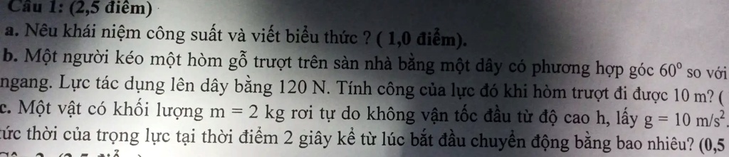 Solved Câu 1 2 5 Ä‘iáƒm 4 Nếu Khái Niá‡m Công Suất VÃ