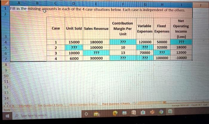 1 fill in the missing amounts in each of the 4 case situations beloweach case is independent of ...