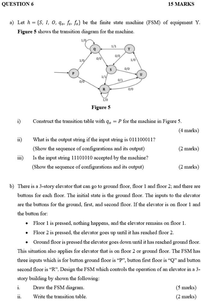 Question 6 15 Marks Let H S 1 0 40 Fs Fo Be The Finite State Machine Fsm Of Equipment 