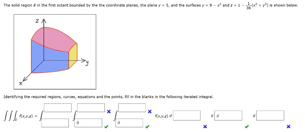 SOLVED: The solid region in the first octant bounded by the the ...