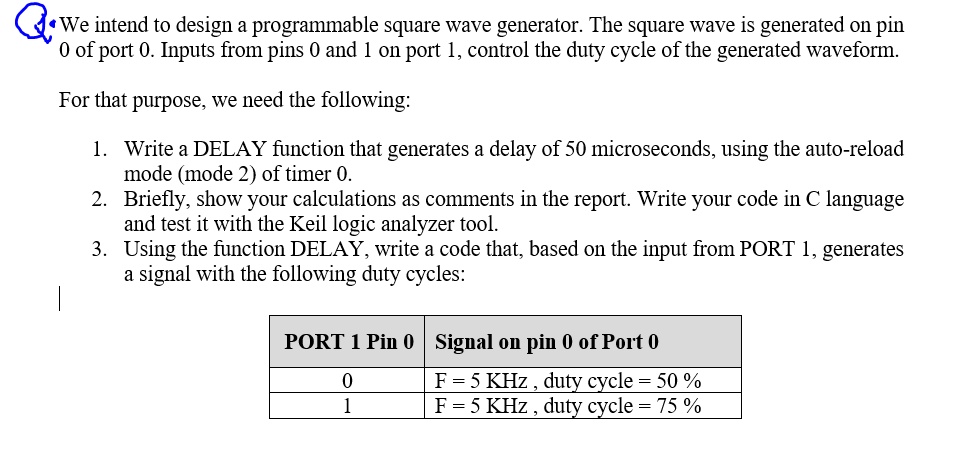 SOLVED: We intend to design a programmable square wave generator. The square wave is generated ...