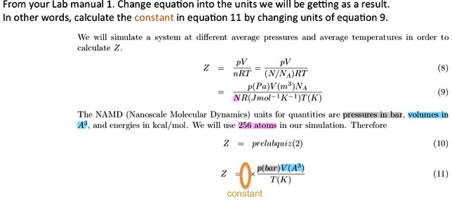 SOLVED: From your Lab manual 1. Change equation into the units we will ...