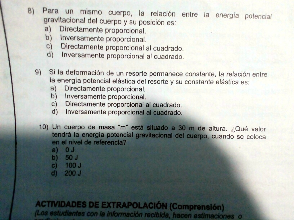 SOLVED: subraye la respuesta correcta 8) Para un mismo cuerpo, la ... SOLVED: subraye la respuesta correcta 8) Para un mismo cuerpo, la ...