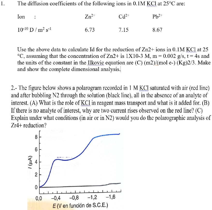 1 the diffusion coefficients of the following ions in 01m kcl at 25c are ion zn2 cd2 pb2 10 10 d ...