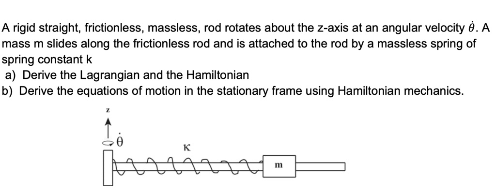 A rigid straight, frictionless, massless, rod rotates about...