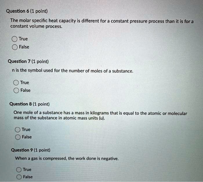 question 6 1 point the molar specific heat capacity is different for a ...