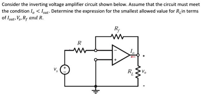 SOLVED: Consider the inverting voltage amplifier circuit shown below. Assume that the circuit ...