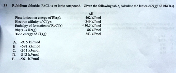 SOLVED: Rubidium chloride, RbCI, is an ionic compound Given the ...