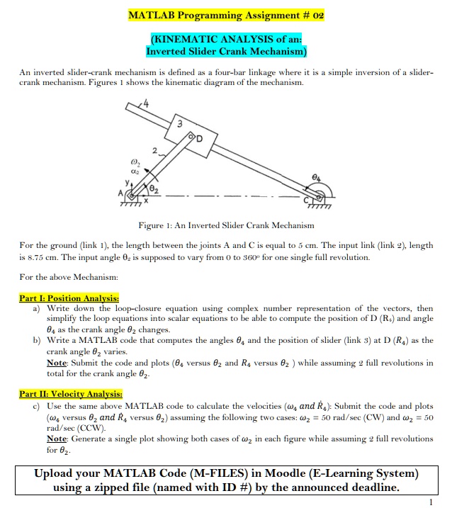 Solved Matlab Programming Assignment 02 Kinematic Analysis Of An Inverted Slider Crank 1333