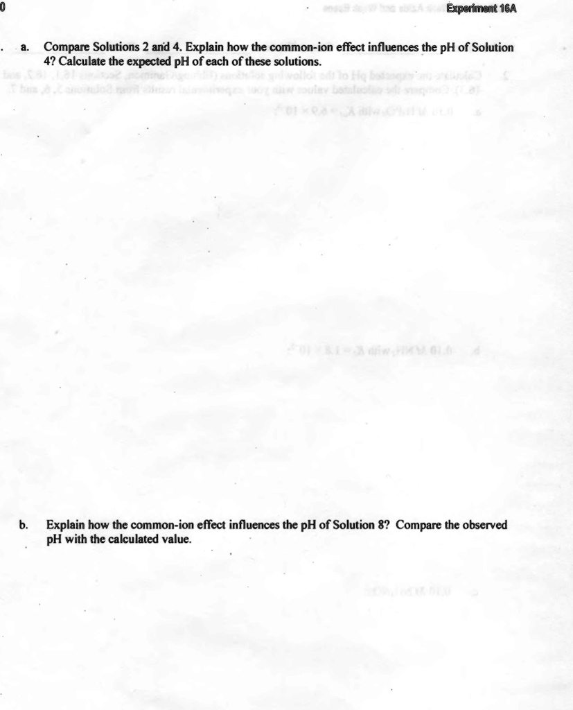 experiment 164 compare solutions 2 and 4 explain how the common ion ...