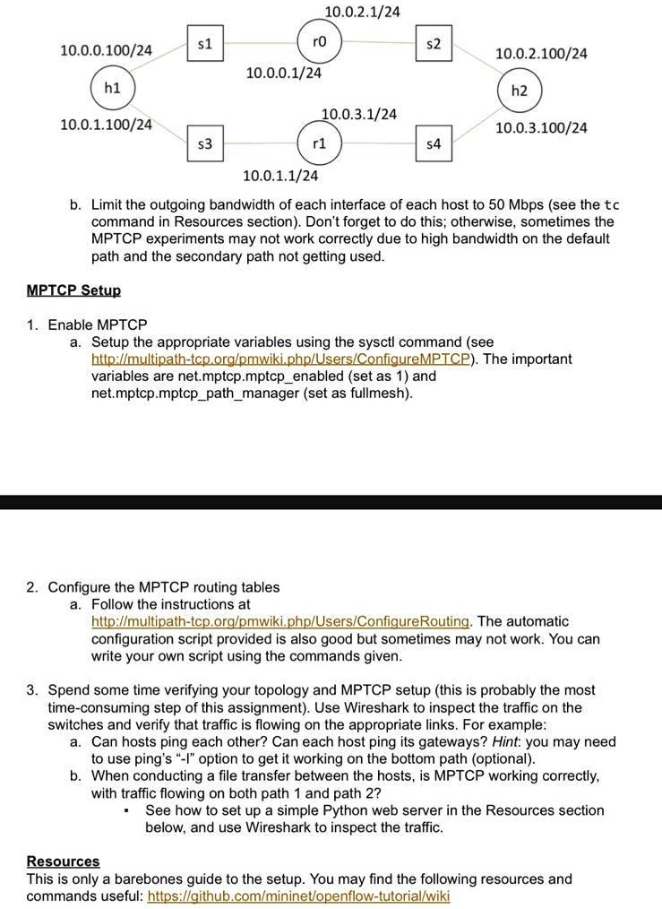 Solved Texts 1 Enable Mptcp A Setup The Appropriate Variables Using The Sysctl Command See