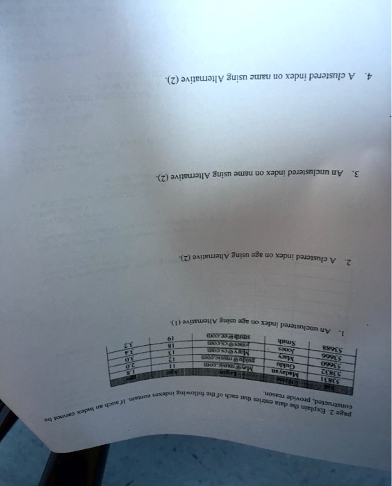 SOLVED: A clustered index on name using Alternative (2. ZESE TENES constructed,provide reason.