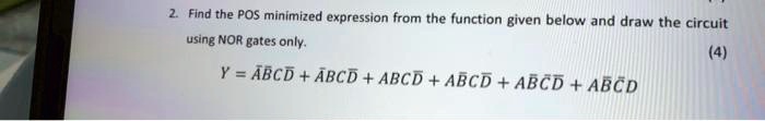 Solved Asap Find The Pos Minimized Expression From The Function Given 2114