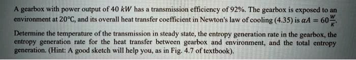 A gearbox with power output of 40 kW has a transmission efficiency of ...