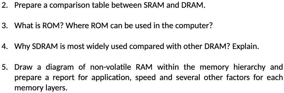 SOLVED: '2 Prepare a comparison table between SRAM and DRAM: 3. What is ...